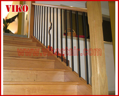 Wrought Iron Staircase VK110S  Wrought Iron Handrail Tread Beech,Railing tempered glass, Handrail b eech Stringer,carbon