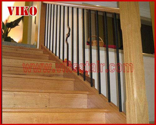Wrought Iron Staircase VK110S  Wrought Iron Handrail Tread Beech,Railing tempered glass, Handrail b eech Stringer,carbon