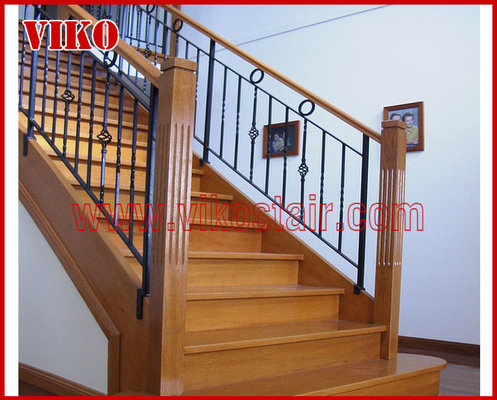 Wrought Iron Staircase VK111S  Wrought Iron Handrail Tread Beech,Railing tempered glass, Handrail b eech Stringer,carbon