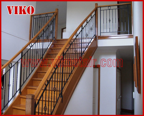 Wrought Iron Staircase VK111S  Wrought Iron Handrail Tread Beech,Railing tempered glass, Handrail b eech Stringer,carbon