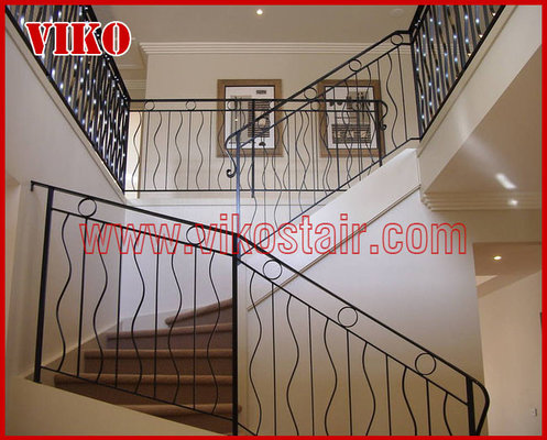 Wrought Iron Staircase VK113S  Wrought Iron Handrail Tread Beech,Railing tempered glass, Handrail b eech Stringer,carbon