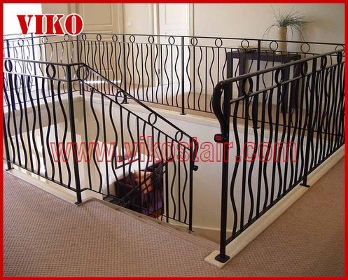 Wrought Iron Staircase VK113S  Wrought Iron Handrail Tread Beech,Railing tempered glass, Handrail b eech Stringer,carbon