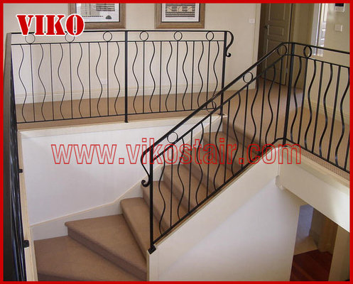 Wrought Iron Staircase VK113S  Wrought Iron Handrail Tread Beech,Railing tempered glass, Handrail b eech Stringer,carbon