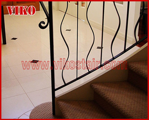 Wrought Iron Staircase VK113S  Wrought Iron Handrail Tread Beech,Railing tempered glass, Handrail b eech Stringer,carbon