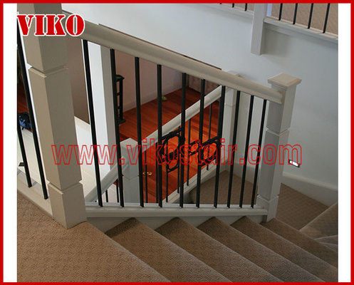 Wrought Iron Staircase VK114S  Wrought Iron Handrail Tread Beech,Railing tempered glass, Handrail b eech Stringer,carbon