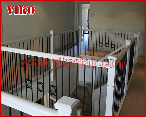 Wrought Iron Staircase VK114S  Wrought Iron Handrail Tread Beech,Railing tempered glass, Handrail b eech Stringer,carbon