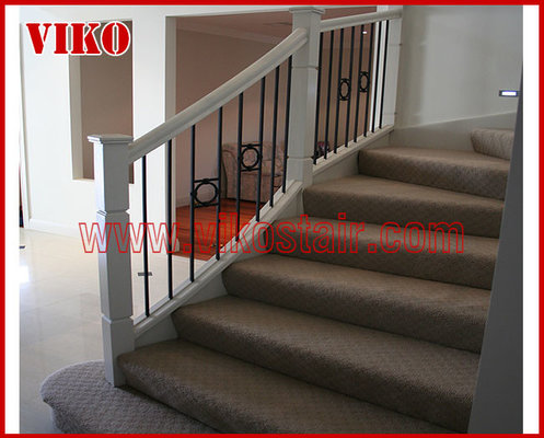 Wrought Iron Staircase VK114S  Wrought Iron Handrail Tread Beech,Railing tempered glass, Handrail b eech Stringer,carbon