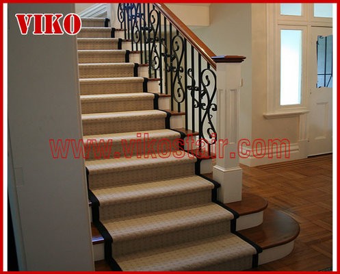 Wrought Iron Staircase VK115S  Wrought Iron Handrail Tread Beech,Railing tempered glass, Handrail b eech Stringer,carbon