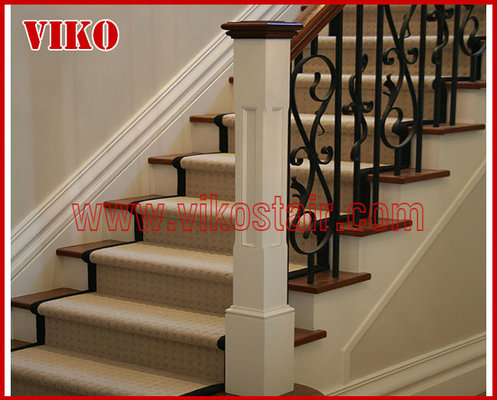 Wrought Iron Staircase VK115S  Wrought Iron Handrail Tread Beech,Railing tempered glass, Handrail b eech Stringer,carbon
