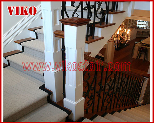 Wrought Iron Staircase VK115S  Wrought Iron Handrail Tread Beech,Railing tempered glass, Handrail b eech Stringer,carbon