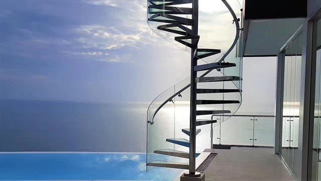 Spiral Staircase VH06S  Spiral Stainless Steel Stair Tread Beech Curved Glass Handrail 304 Stainless Steel