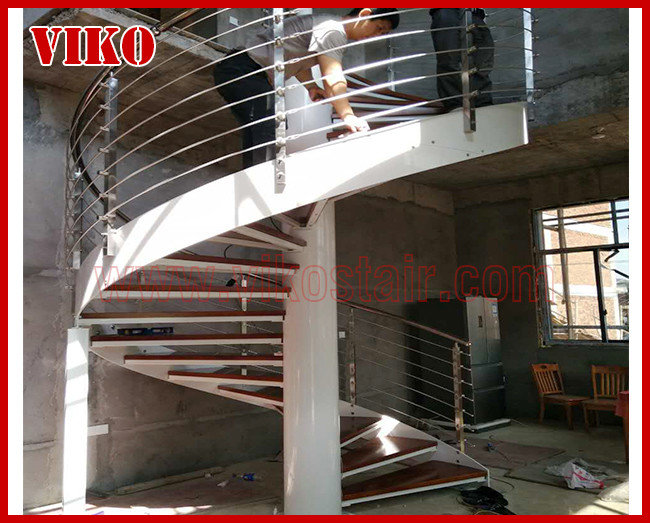 Spiral StaircaseVH17S Tread Beech 304 Stainless Steel  Spiral Stainless Steel Stair Handrail Railing Glass