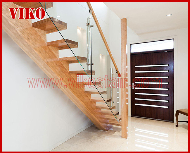 Straight Stringer Staircase VK09S 12mm Tempered Glass Railing,Double Steel Plate Stair,304 Stainless Steel,Glass Tread,