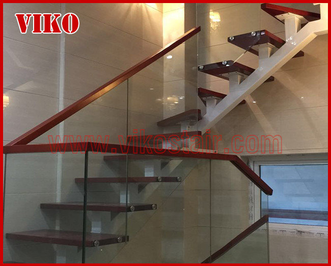 Straight Stringer Staircase VK11S 304 Stainless Steel,Glass Tread,12mm Tempered Glass Railing, Double Steel Plate Stair,