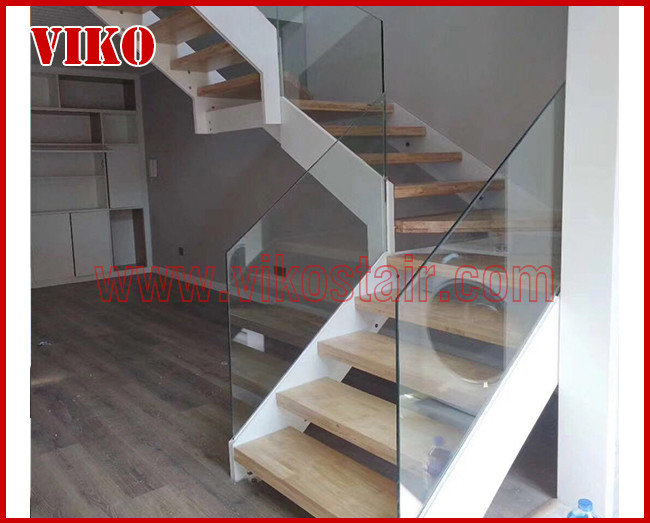 Double Steel Plate Staircase VK20S Tread beech ,Railing tempered glass, Handrail b eech Stringer,carbon s