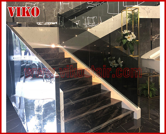 Double Steel Plate Staircase VK15S Railing tempered glass, Handrail b eech Stringer,carbon s