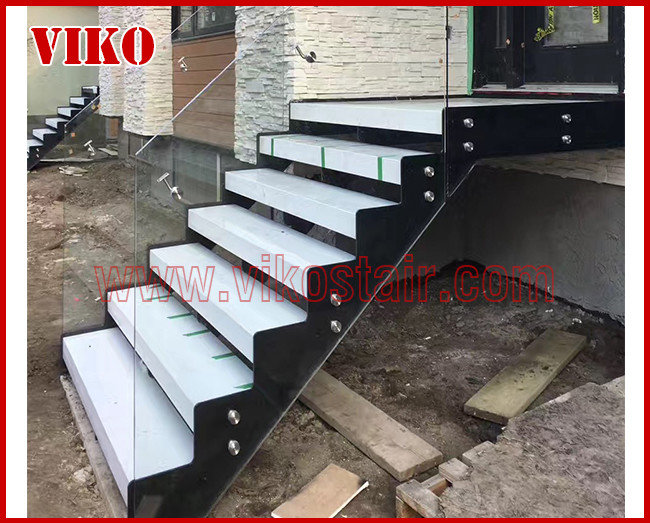 Double Steel Plate Staircase VK22S Railing tempered glass,  Stringer,carbon 304 Stainless Steel