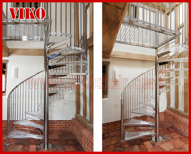 Spiral StaircaseVH33S Tread Glass Aluminum  Baluster  Stair Curved Glass Handrail 304 Stainless Steel