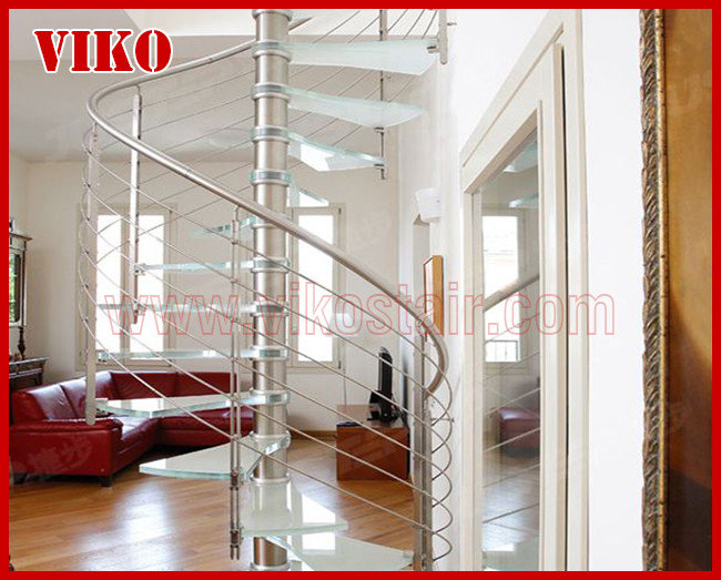 Spiral StaircaseVH34S Tread Glass Aluminum  Baluster  Stair Curved Glass Handrail 304 Stainless Steel 12mm Glass