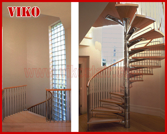 Spiral StaircaseVH39S Tread Beech  Aluminum  Baluster  Stair Curved Glass Handrail 304 Stainless Steel