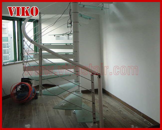 Spiral StaircaseVH40S  Aluminum  Spiral Stainless Steel Stair Tread Glass  Curved Glass Handrail 304 Stainless Steel