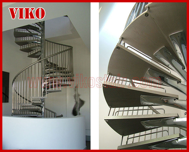 Spiral StaircaseVH40S Tread Beech  Aluminum 304 Stainless Ste  Baluster  Stair Curved Glass Handrail 304 Stainless Steel