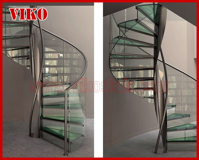 Spiral StaircaseVH41S Tread Tempered glass  Aluminum 304 Stainless Ste  Baluster Glass Handrail 304 Stainless Steel