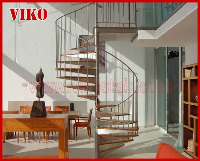 Spiral StaircaseVH44S Tread BeechAluminum Baluster Glass Handrail 304 Stainless Steel Carbon Steel 	Powder-coated