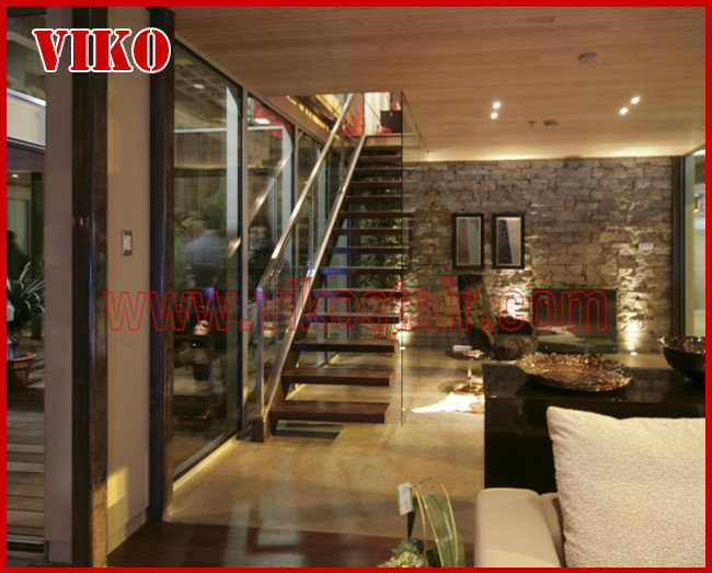 Floating Staircase VK30S Floating Stair Tempered GlassLED Light strip, Stringer: 5mm+5mm(Thickness), Dia 6mm Steel Cable