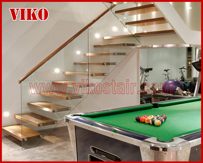Floating Staircase VK34S Floating Stair Tempered GlassLED Light strip, Stringer: 5mm+5mm(Thickness), Dia 6mm Steel Cable