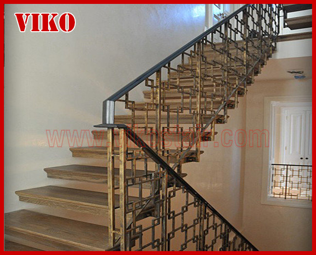 Floating Staircase VK49C Wrought Iron LED Light strip StringerBeech Tread American Oak  StringerStainless Steel Powder