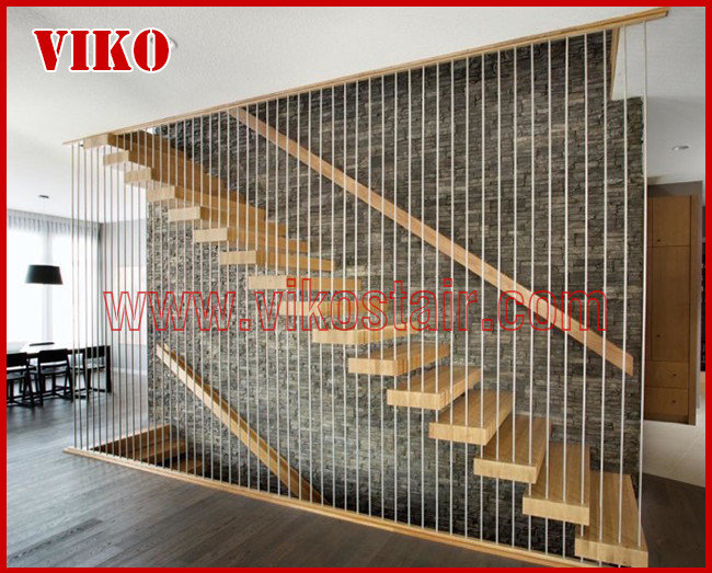 Floating Staircase VK37S Floating Stairs,Beech Tread,Carbon Steel Stringer,Stainless Steel,Power Coated,Wooden Box,304 S