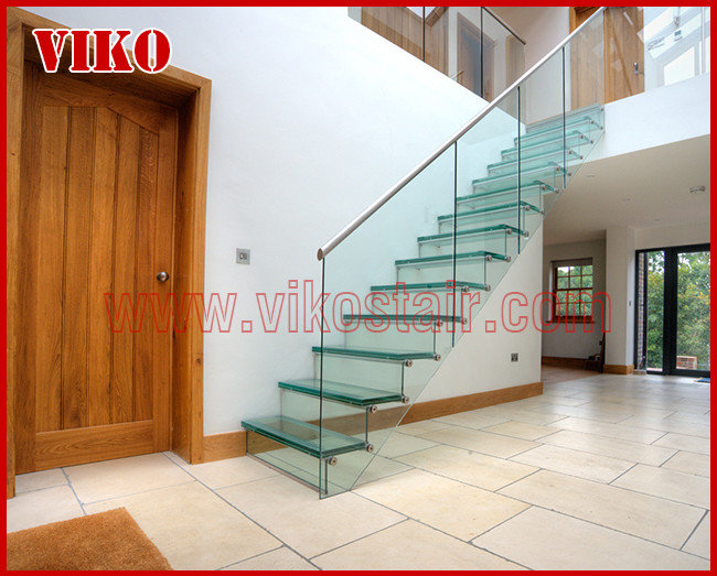 Floating Staircase VK39S Floating Stair Tempered GlassLED Light strip, Stringer: 5mm+5mm(Thickness), Dia 6mm Steel Cable