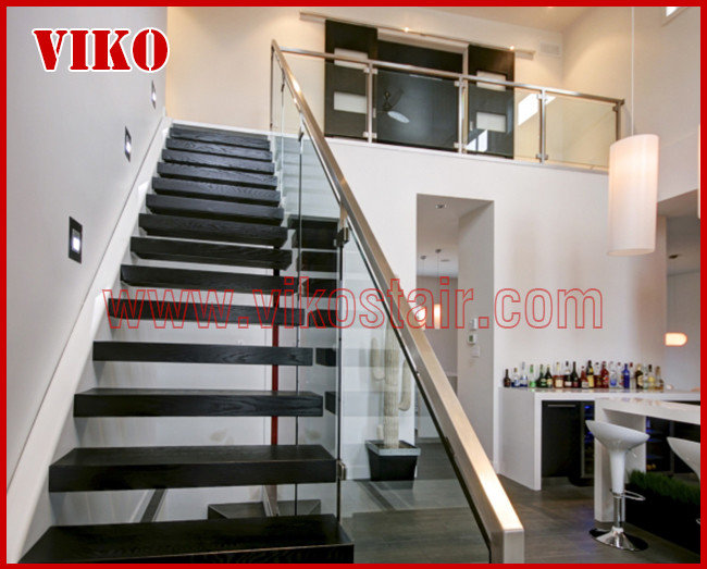 Floating Staircase VK40S Floating Stair Tempered GlassLED Light strip, Stringer: 5mm+5mm(Thickness), Dia 6mm Steel Cable