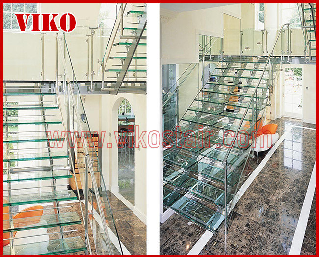 Double Steel Plate Staircase VK44S  Tempered GlassLED Light strip, Stringer: 5mm+5mm(Thickness), Dia 6mm Steel Cable