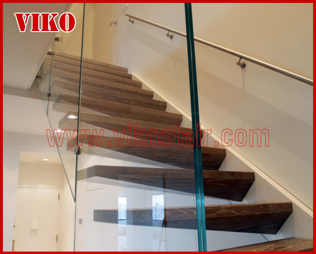 Floating Staircase VK48S  Tempered GlassLED Light strip, Stringer: 5mm+5mm(Thickness), Dia 6mm Steel Cable