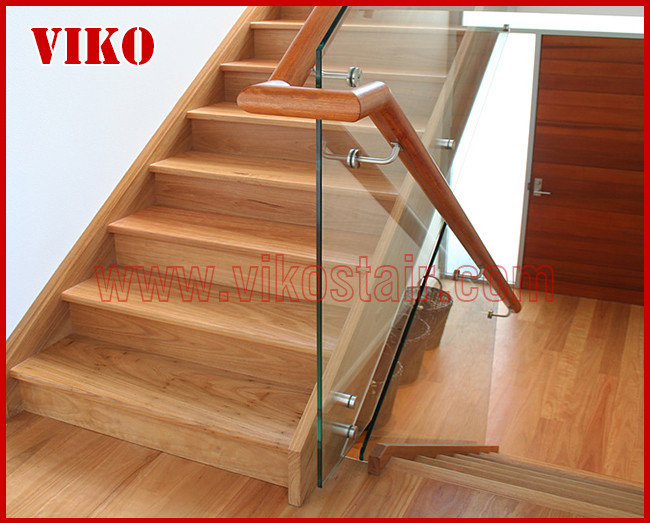 Double Steel Plate Staircase VK61S  Tread beech ,Railing tempered glass, Handrail b eech Stringer,carbon
