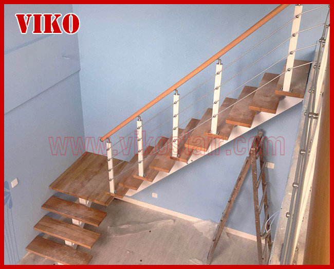 Steel Cable Stair VK67SC Tread Beech glass Aluminum Baluster Glass Handrail 304 Stainless Steel Carbon SteelPowder-coate