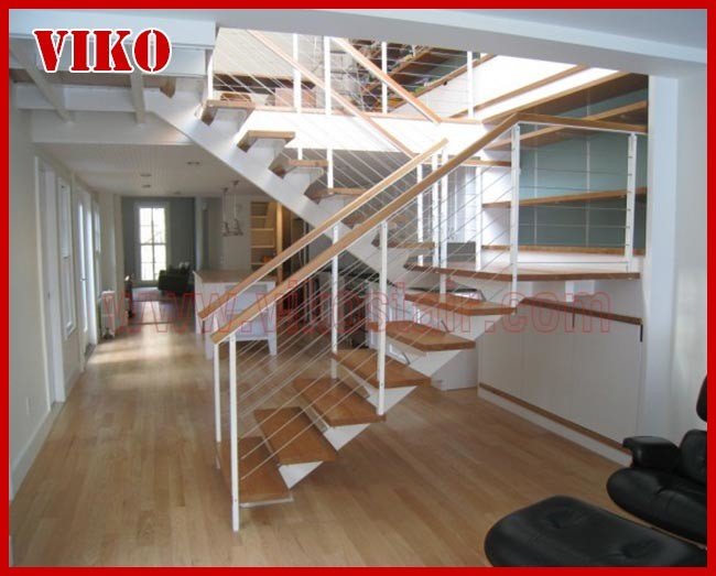 Steel Cable Stair VK71SC Aluminum Baluster  Treed BeechGlass Handrail 304 Stainless Steel Carbon SteelPowder-coate
