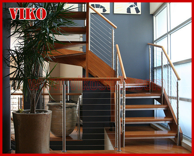 Steel Cable Stair VK74SC  Treed Beech  Handrail 304 Stainless Steel  Aluminum Baluster Glass Carbon Steel Powder-coate