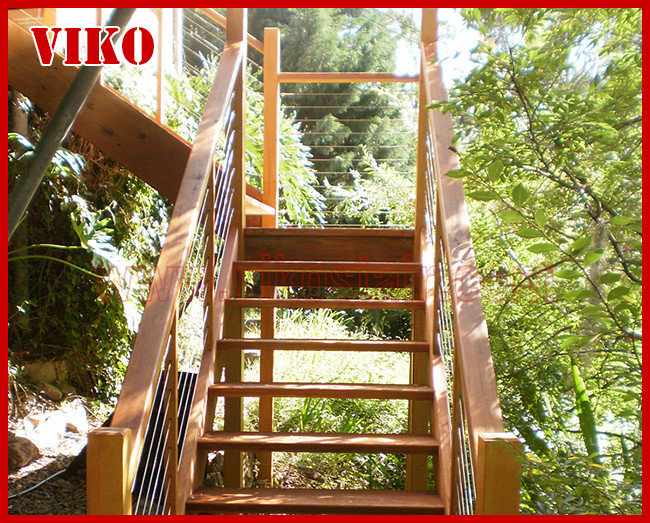 Steel Cable Stair VK76SC  Aluminum Baluster  Treed Beech  Handrail 304 Stainless Steel  Glass Carbon Steel Powder-coate