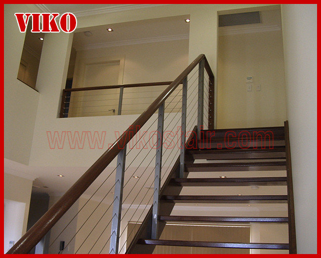 Steel Cable Stair VK78SC Carbon Steel Powder-coate  Aluminum Baluster  Treed Beech  Handrail 304 Stainless Steel  Glass