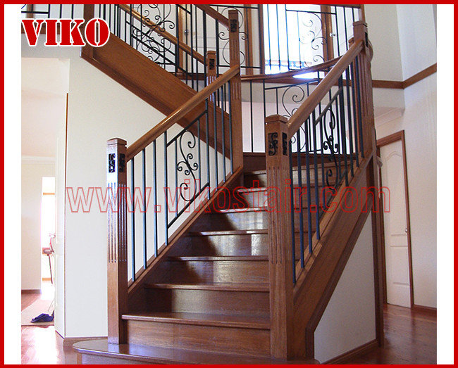 Solid Wood  Staircase VK63S  Tread American Oak ,Railing tempered glass, Handrail b eech Stringer,carbon