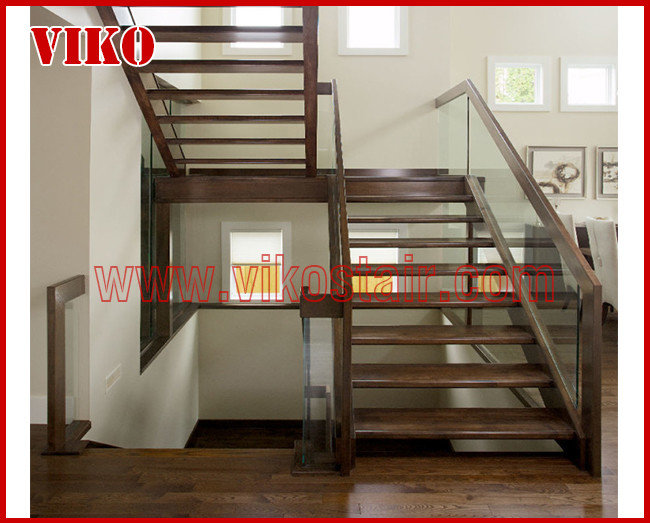 Solid Wood Staircase VK90S Beech Handrail Tread Beech ,Railing tempered glass, Handrail b eech Stringer,carbon