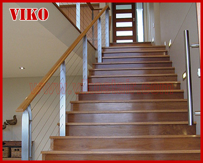 Steel Cable Stair VK79SC  Carbon Steel Powder-coate  Aluminum Treed Beech Wooden  Handrail 304 Stainless Steel  Glass