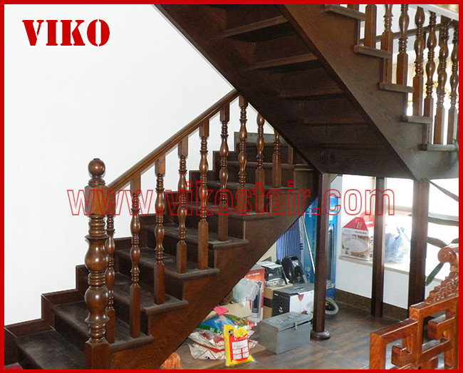 Solid Wood Staircase VK94S  American Handrail Tread American ,Railing tempered glass, Handrail b eech Stringer,carbon