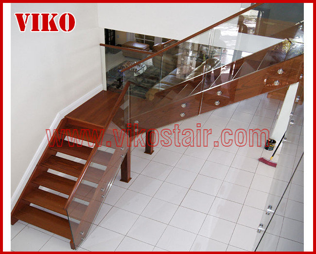 Solid Wood Staircase VK95S  American Handrail Tread American ,Railing tempered glass, Handrail b eech Stringer,carbon