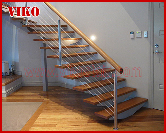 Steel Cable Stair VK84SC   Treed American Oak  Carbon Steel Powder-coate   Aluminum Wooden Handrail 304 Stainless Steel