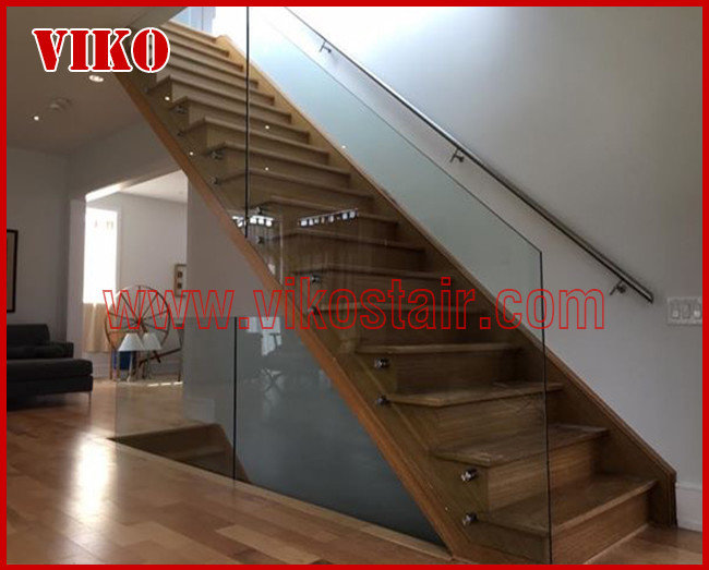Solid Wood Staircase VK97S Beech Handrail Tread Beech ,Railing tempered glass, Handrail b eech Stringer,carbon