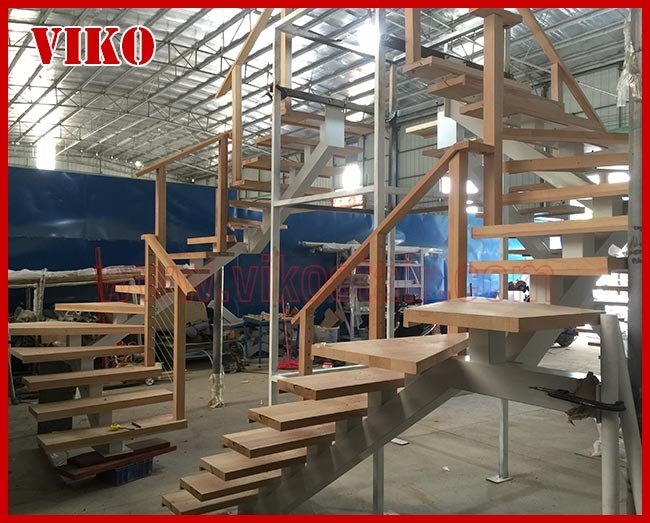 Steel Cable Stair VK93SC Treed Beech WoodenHandrail  Carbon Powder-coate Aluminum304 Stainless Steel
